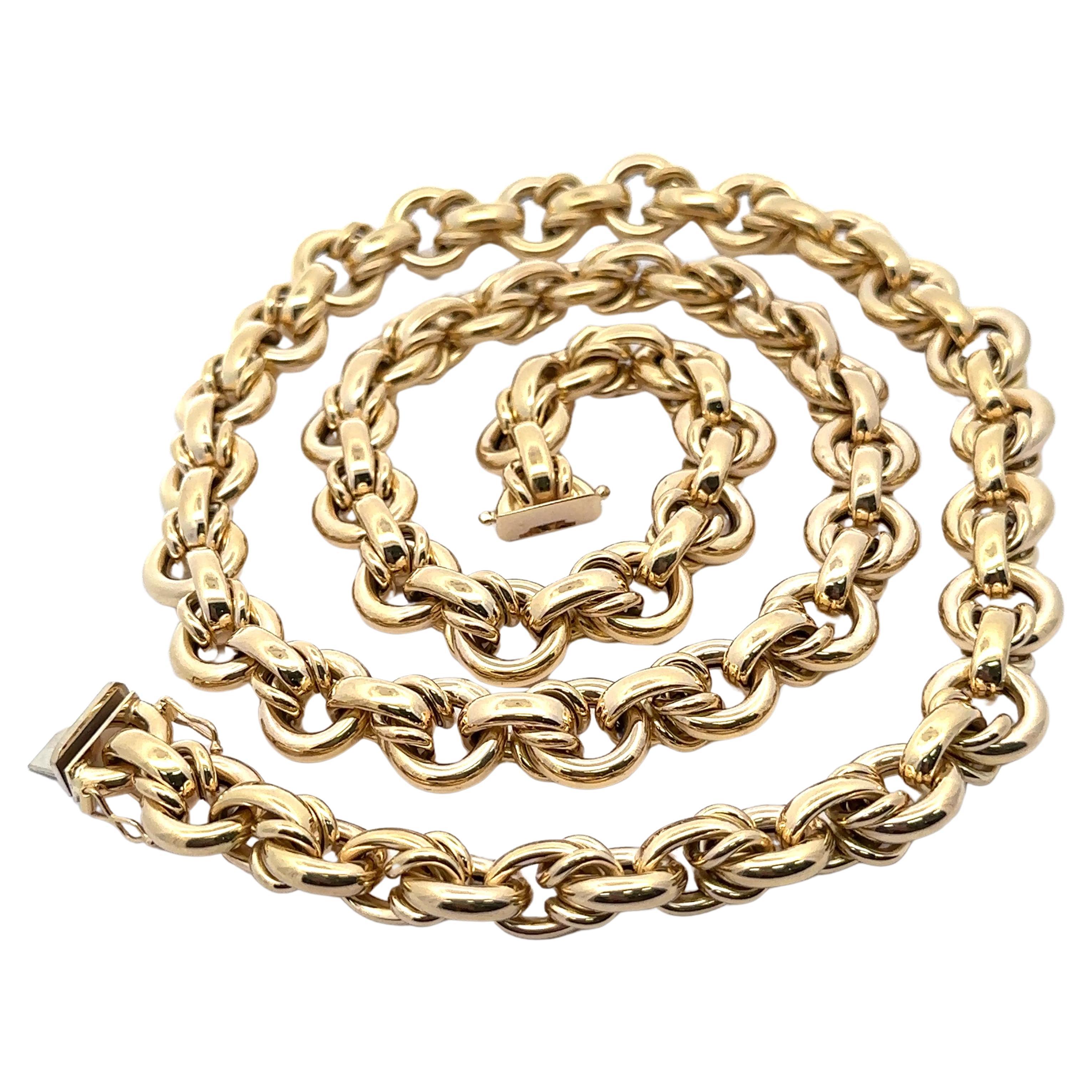 Vintage 14k Yellow Gold Italian Wide Open Cable Link Necklace For Sale ...