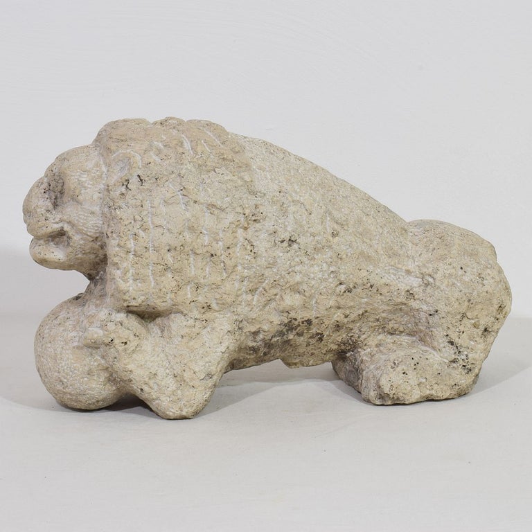 Italian 17/ 18th Century Carved Stone Lion Holding a Ball For Sale at ...