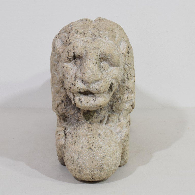 Italian 17/ 18th Century Carved Stone Lion Holding a Ball For Sale at ...