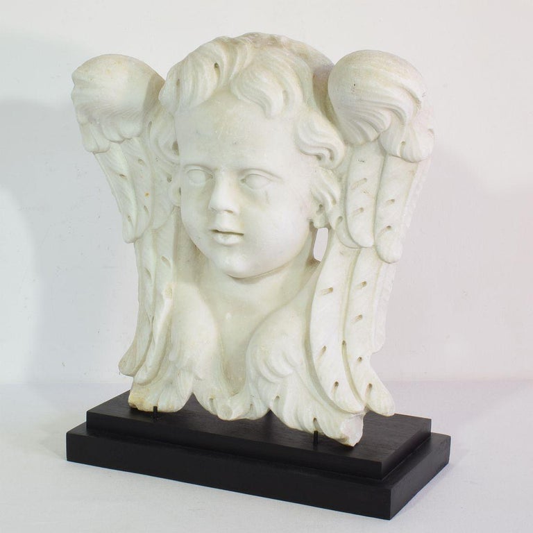 Italian, 17th / 18th Century Carved White Marble Winged Angel Head ...