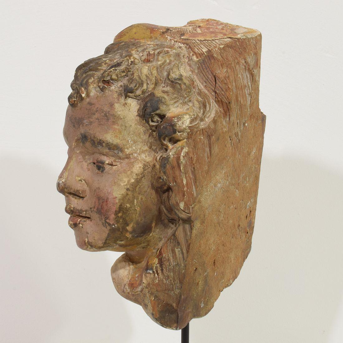 Italian 17th 18th Century Carved Wooden Baroque Angel Head Fragment For ...