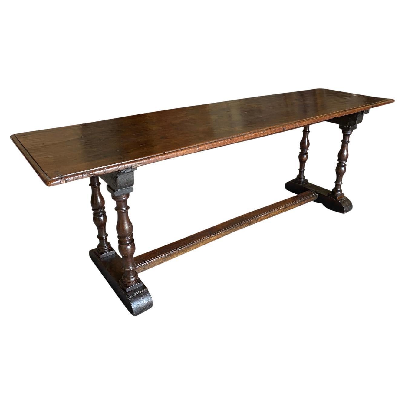 17th Century Italian Walnut Narrow Console / Center Table with Drawer ...