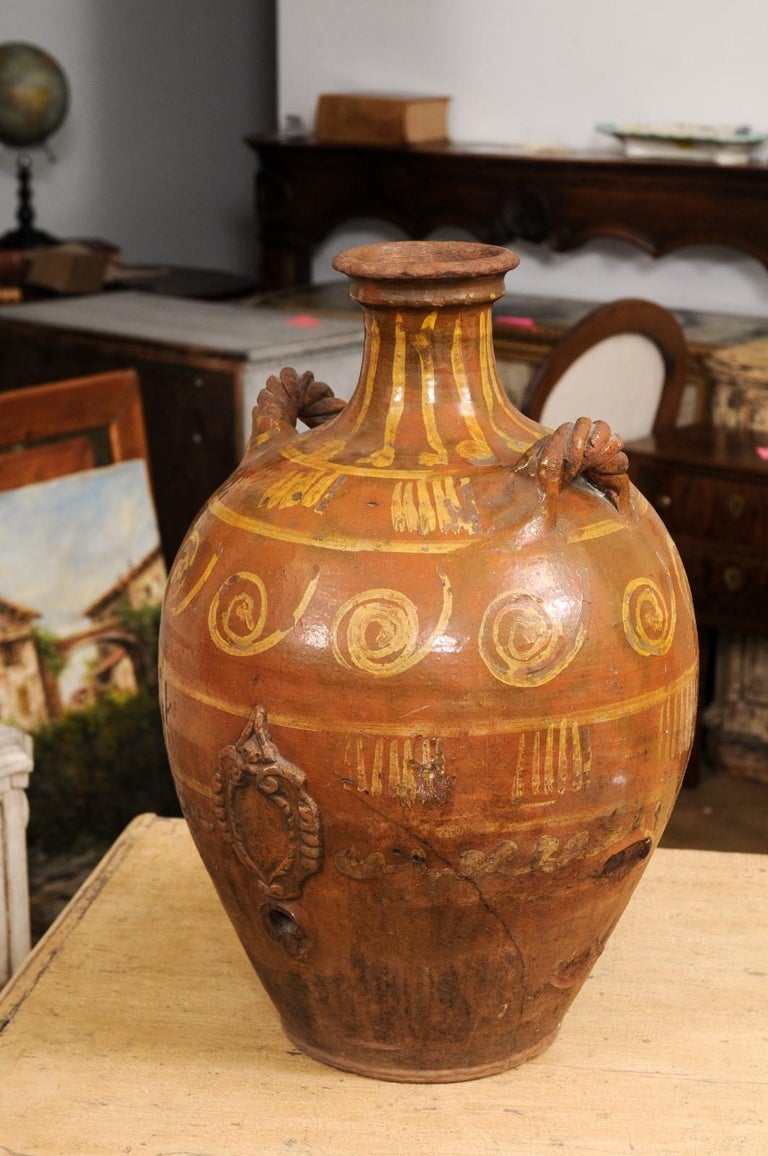 Italian 17th Century Terracotta Olive Oil Jar with Yellow Glazed ...