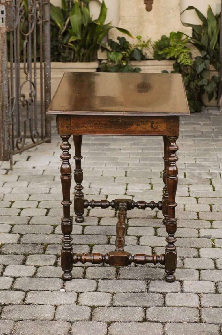 Italian 1800s Baroque Style Walnut Side Table with Drawer and Turned ...