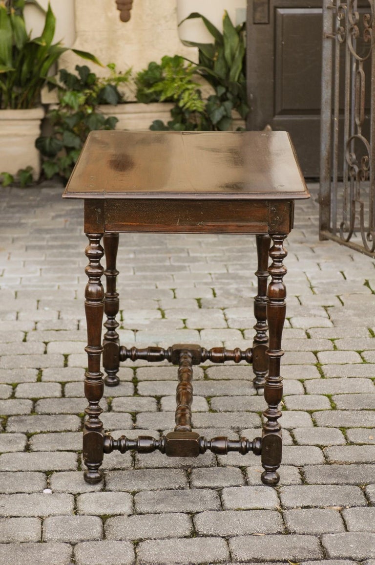 Italian 1800s Baroque Style Walnut Side Table with Drawer and Turned ...