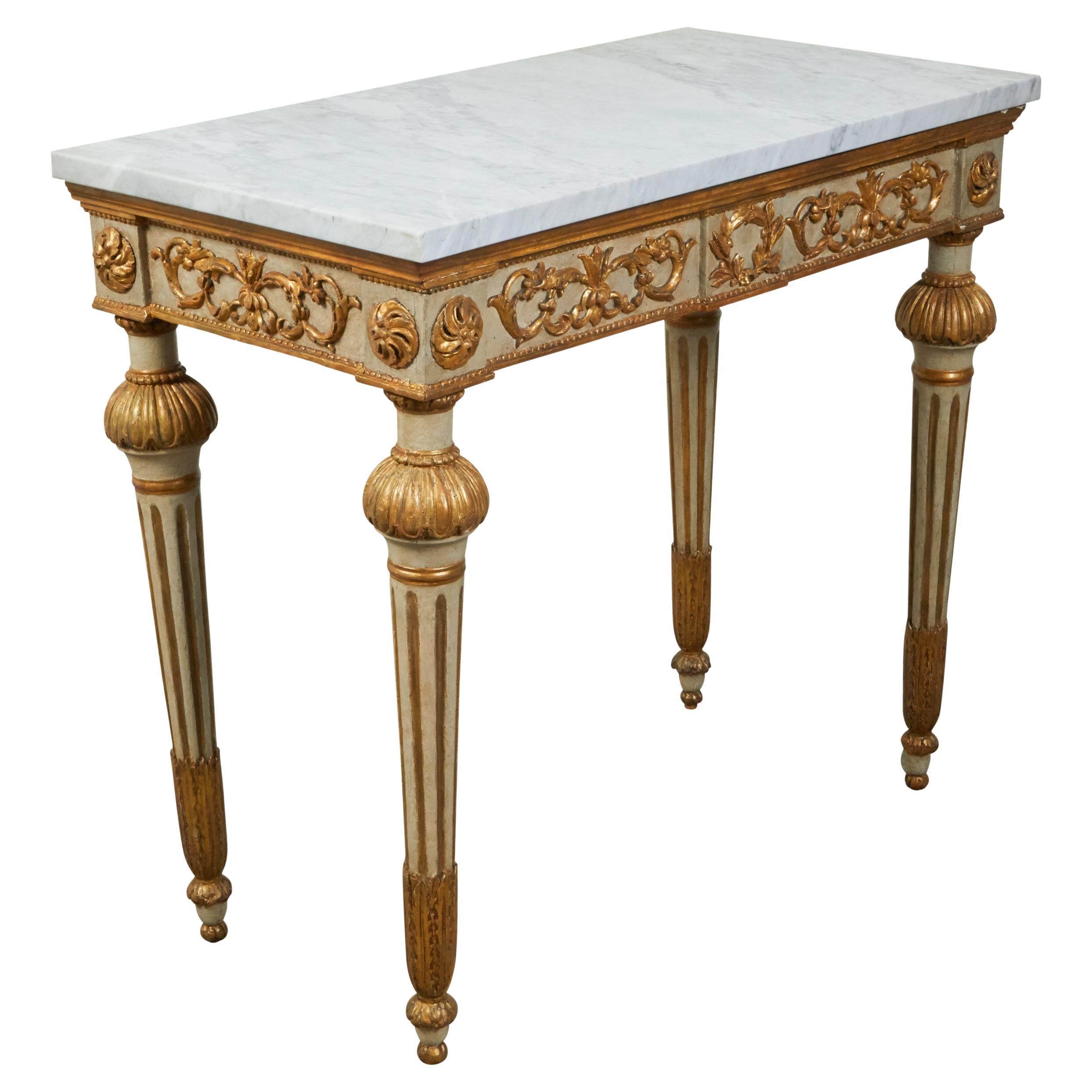 Italian 1800s Neoclassical Walnut Side Table with Marble Top and Carved ...