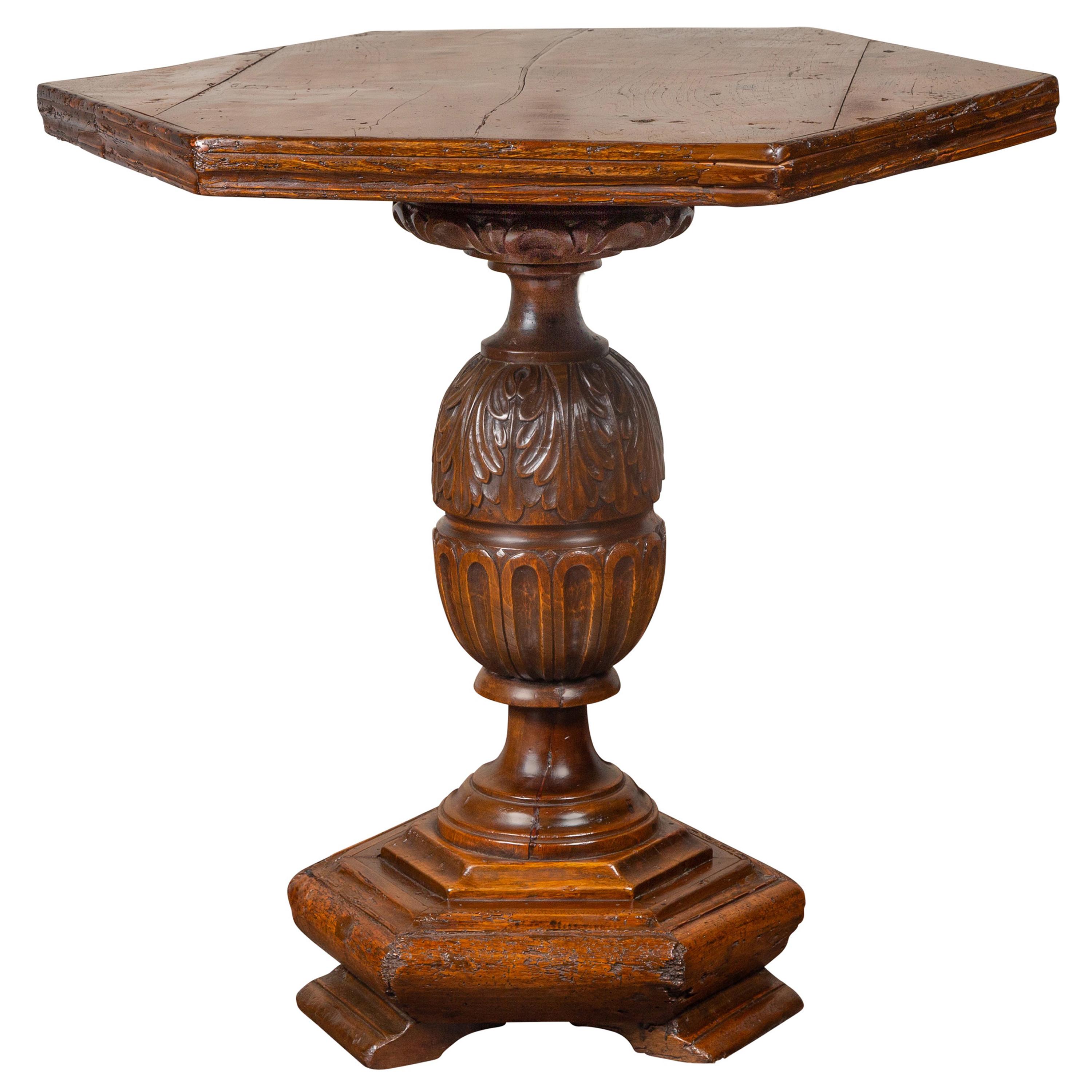 Antique French Walnut Base With Painted Round Table Top at 1stDibs