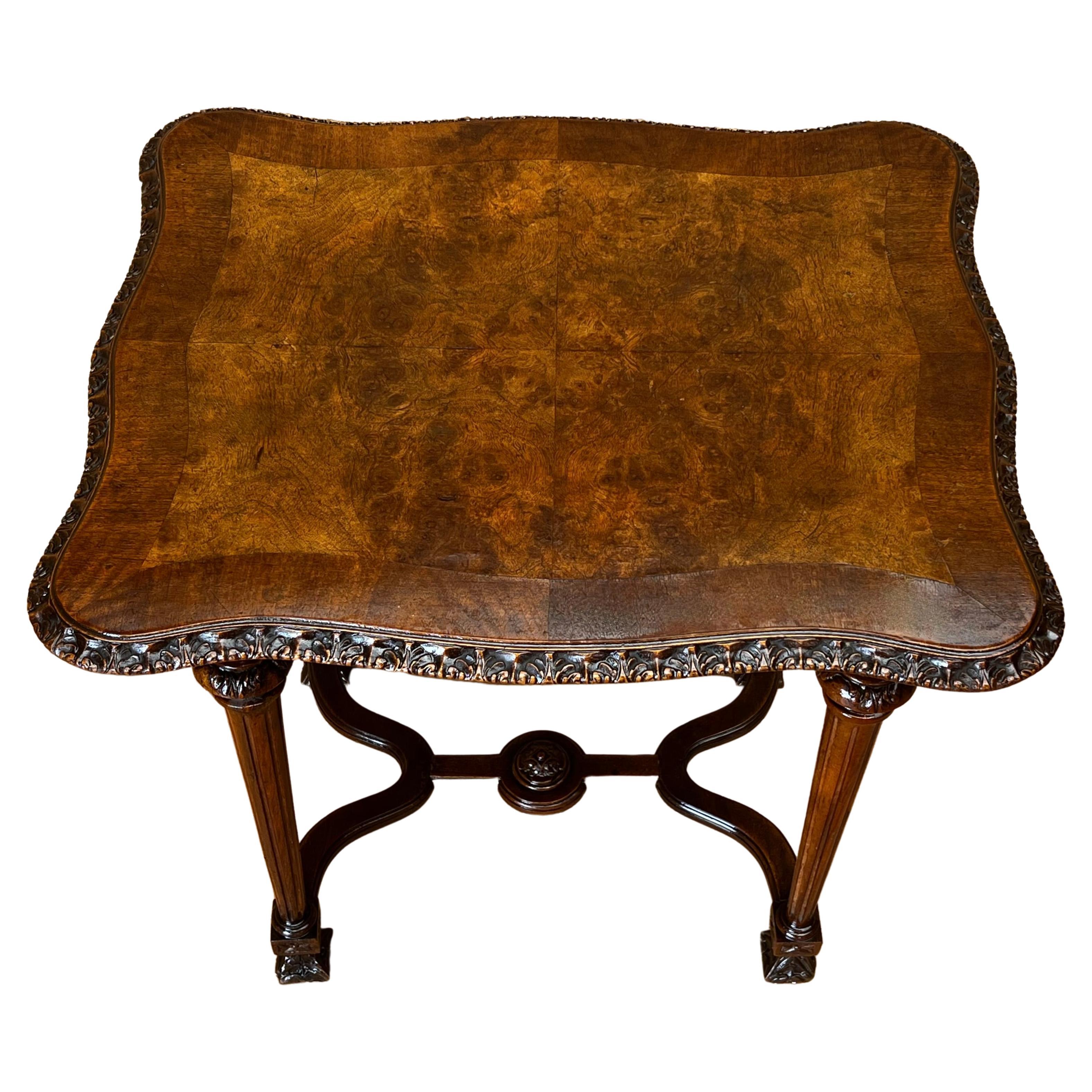 English Burl Wood Hexagonal Side Table with Turned Legs and Richly ...