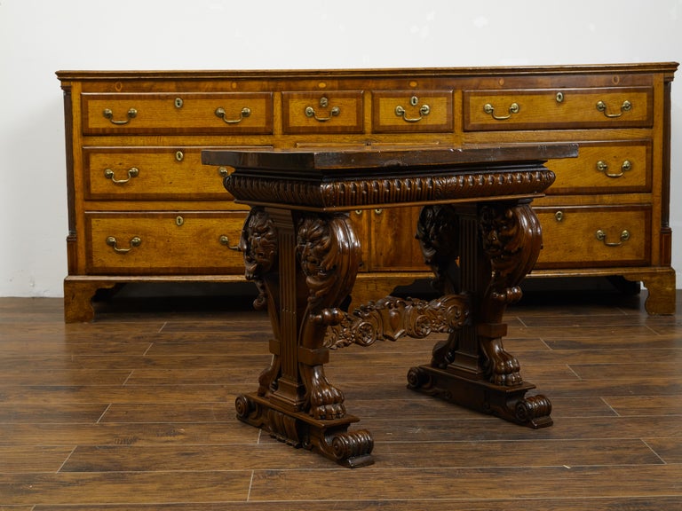 Italian 1800s Walnut Side Table with Lion Motifs and Richly Carved ...