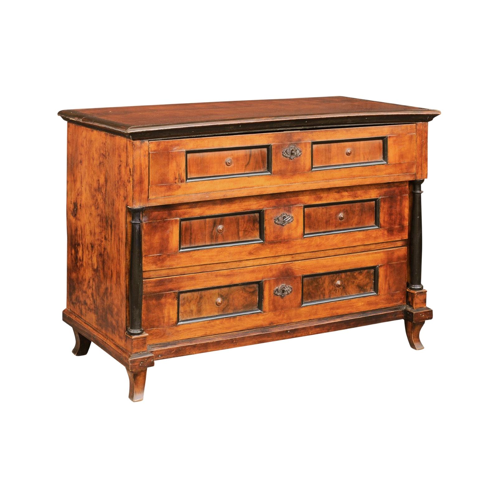 French 1820s Restauration Period Walnut Three-Drawer Commode with ...