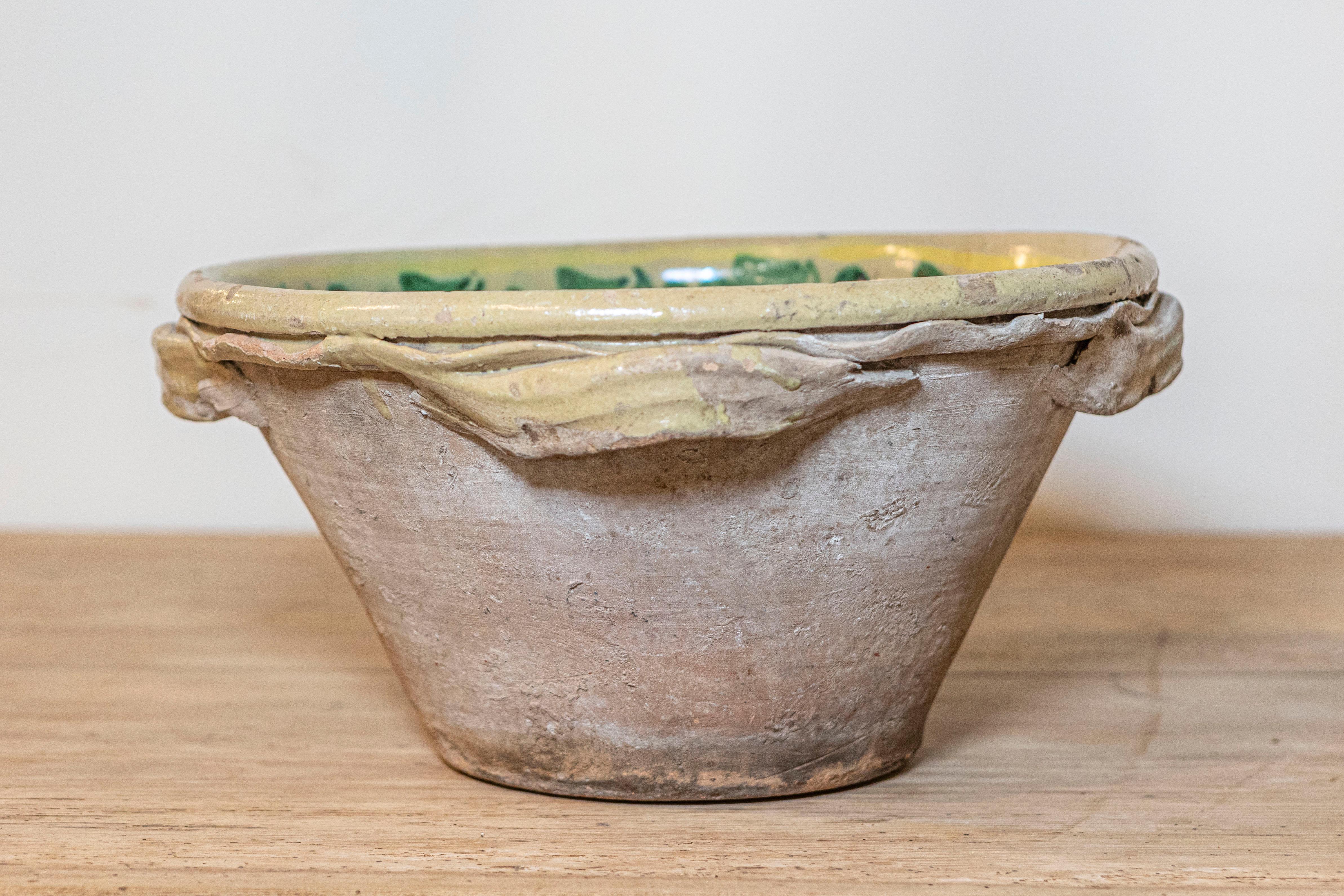 Italian 1820s Yellow Glazed Pottery Bowl from Calabria with Green ...