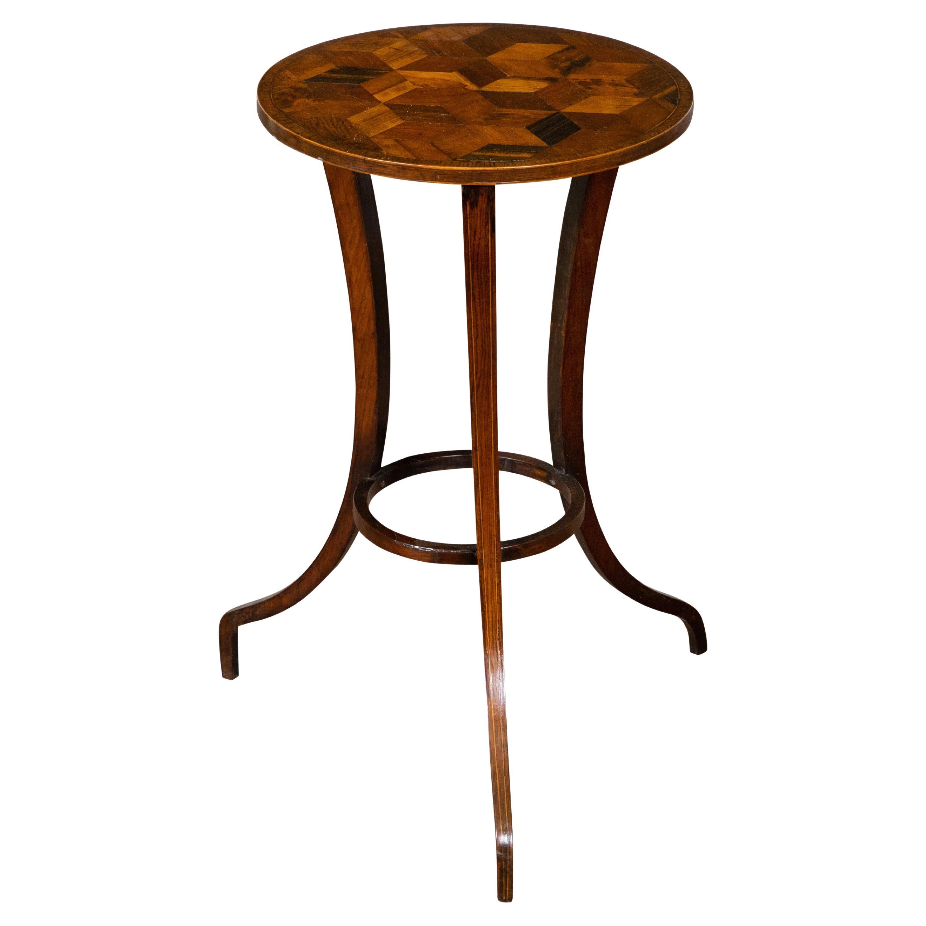 Italian 1890s Walnut Guéridon Table with Marquetry Top and Ebonized ...