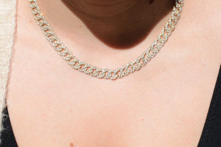 Italian 18.37 Carat Pavé Diamond and 14k Gold Cuban Link Necklace For ...