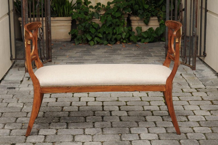 Italian 1860s Parcel-Gilt Walnut Bench with Ouroboros Motifs and ...