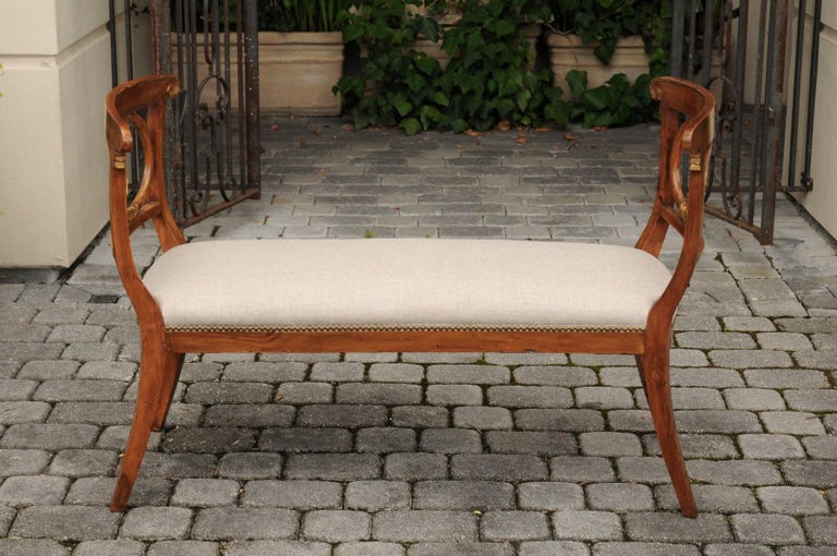 Italian 1860s Parcel-Gilt Walnut Bench with Ouroboros Motifs and ...