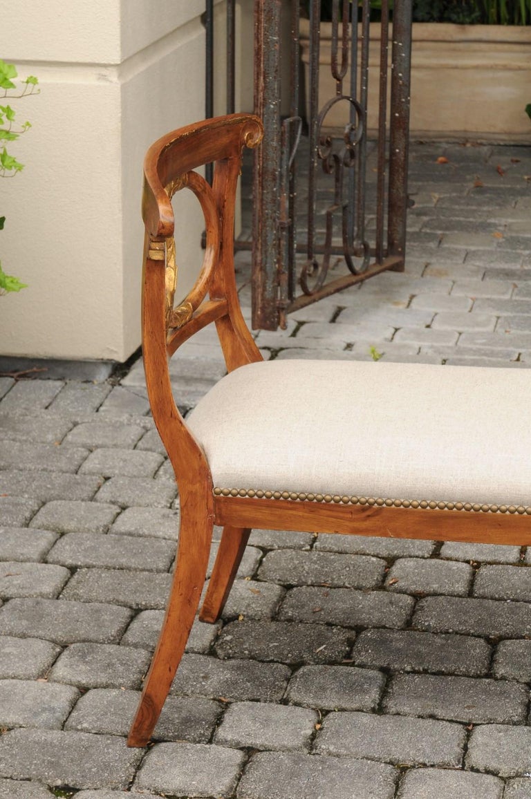 Italian 1860s Parcel-Gilt Walnut Bench with Ouroboros Motifs and ...