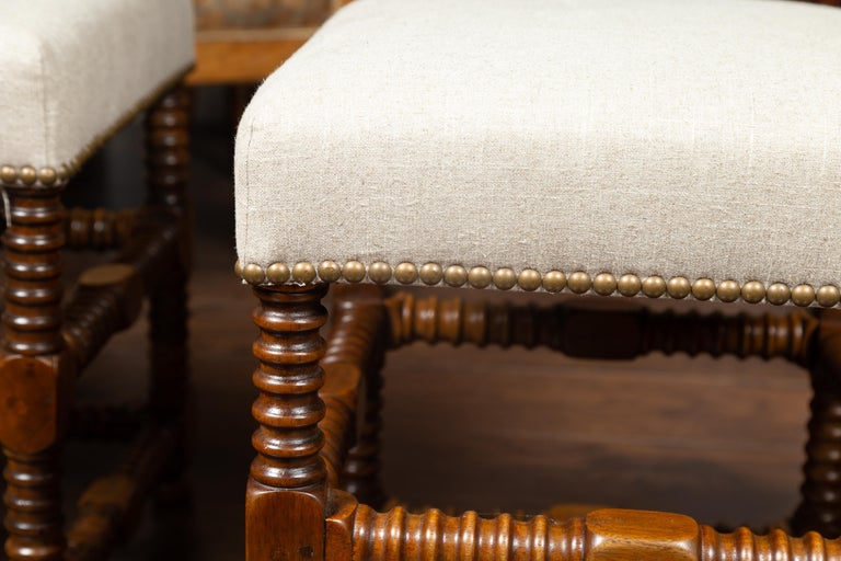 Italian 1860s Walnut Spool Leg Stool with New Upholstery and Side ...