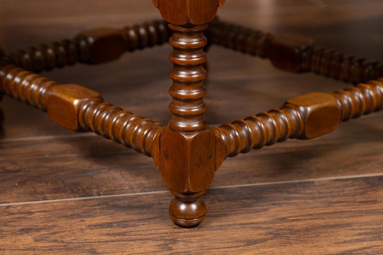 Italian 1860s Walnut Spool Leg Stool with New Upholstery and Side ...