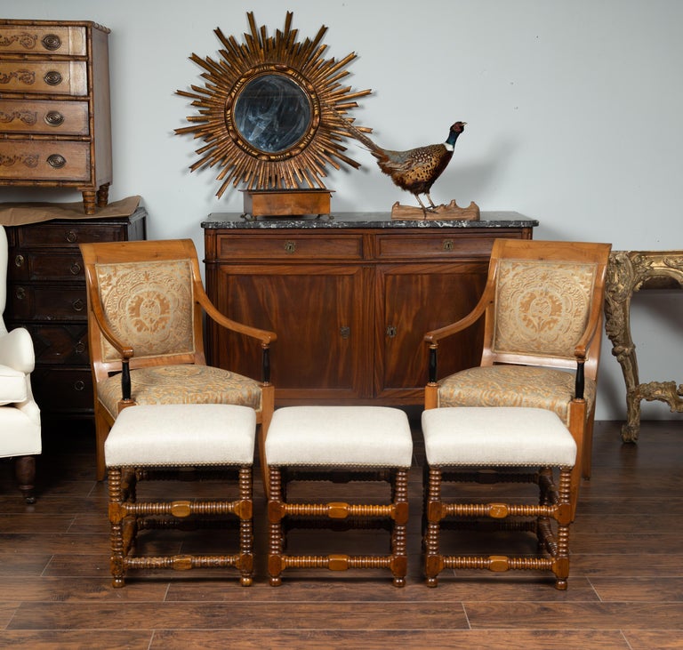 Italian 1860s Walnut Spool Leg Stool with New Upholstery and Side ...