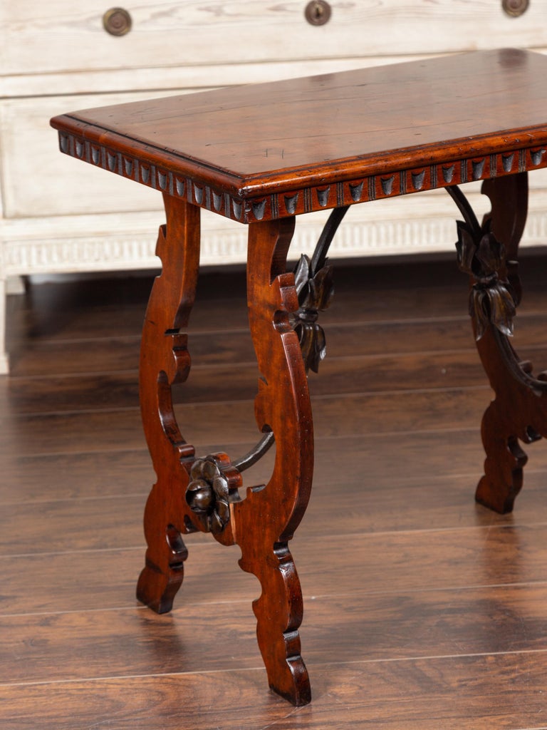 Italian 1870s Baroque Style Walnut Table with Lyre Legs and Iron ...