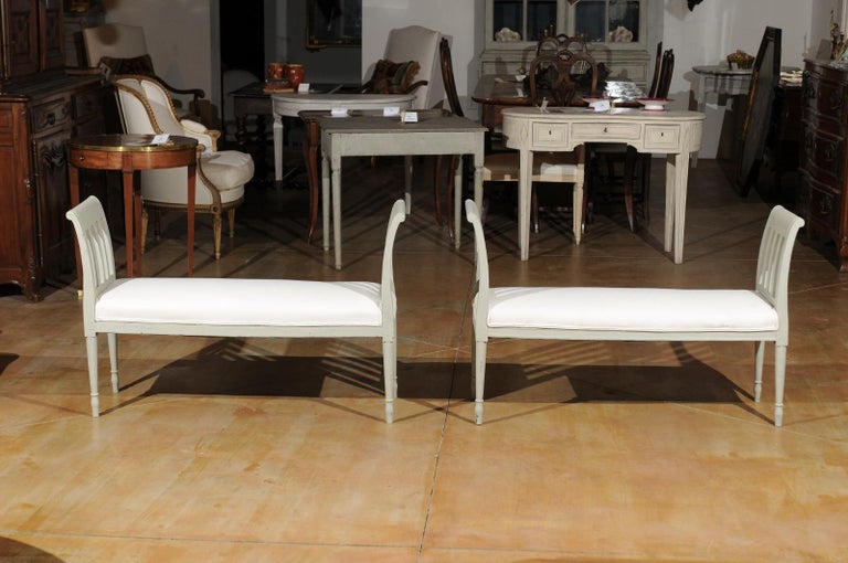 Italian 1890s Painted Wood Classical Bench with Scrolling Arms and ...