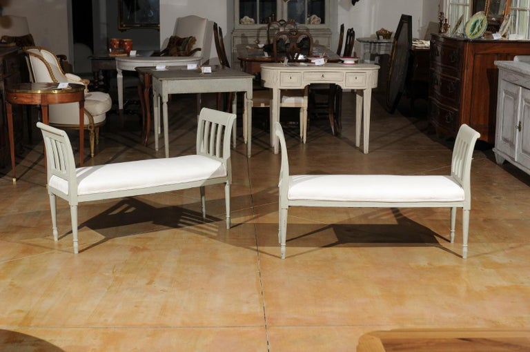 Italian 1890s Painted Wood Classical Bench with Scrolling Arms and ...