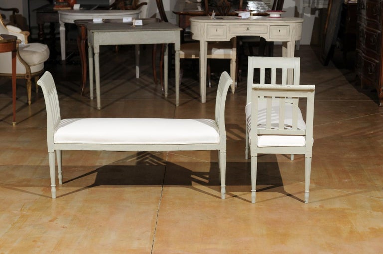 Italian 1890s Painted Wood Classical Bench with Scrolling Arms and ...