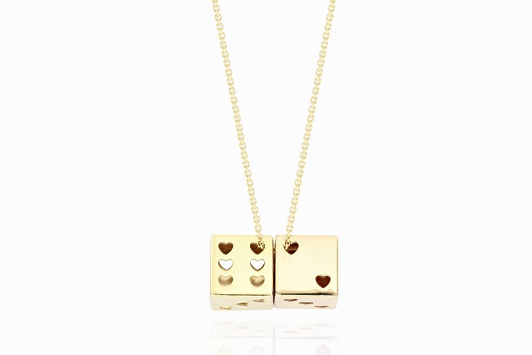 Italian 18K Gold Dice Cube Pendant Necklace For Sale at 1stDibs