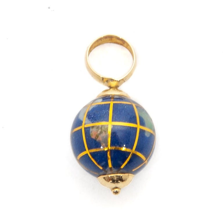 18K Gold Globe Enameled Charm Pendant at 1stDibs