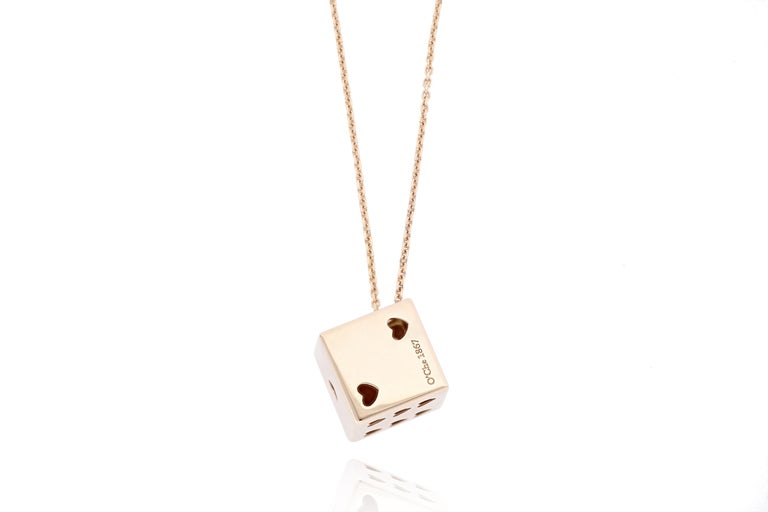 Italian 18K Rose Gold Dice Cube Pendant Necklace For Sale at 1stDibs