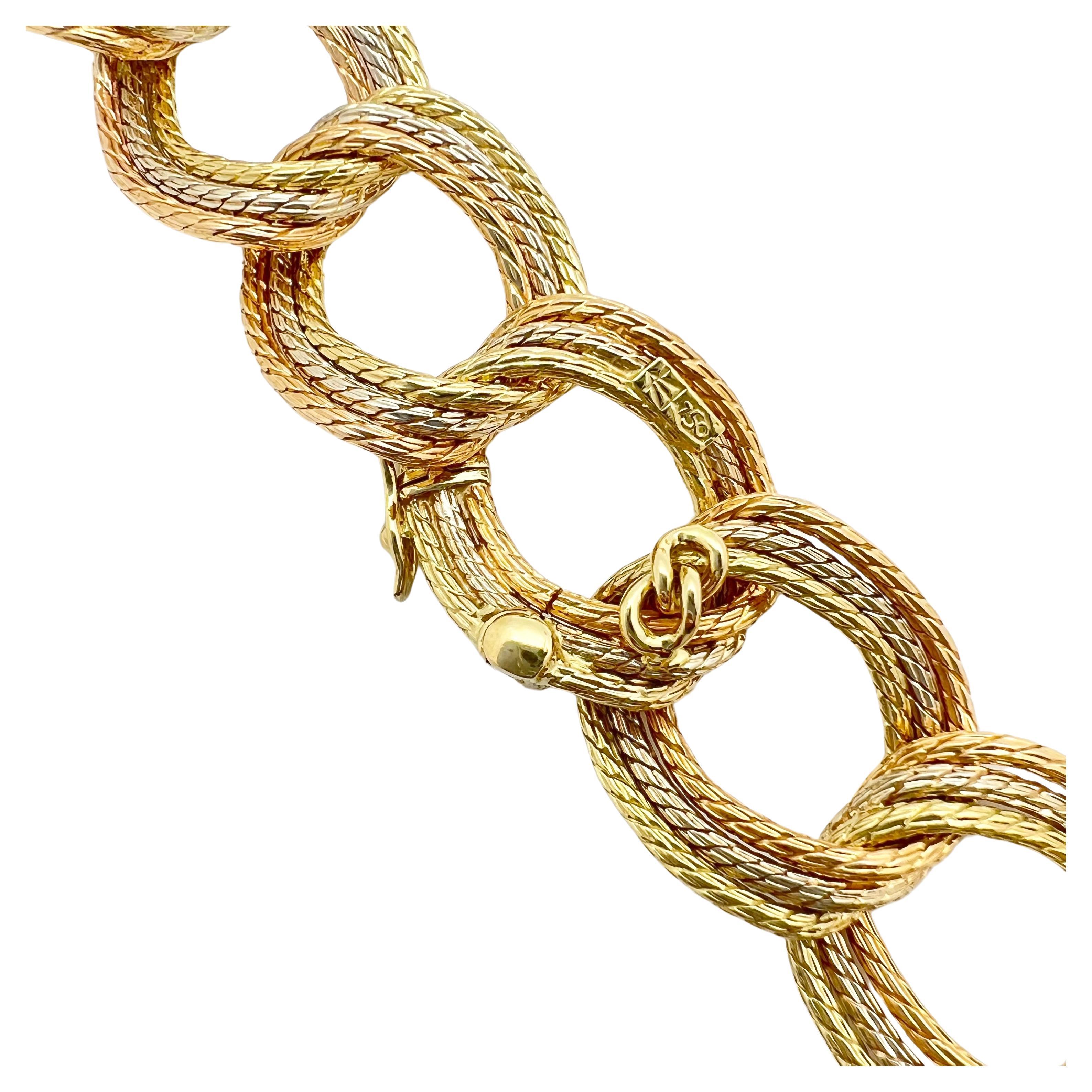 Italian 18k Tricolored Gold Oval Link Necklace For Sale at 1stDibs