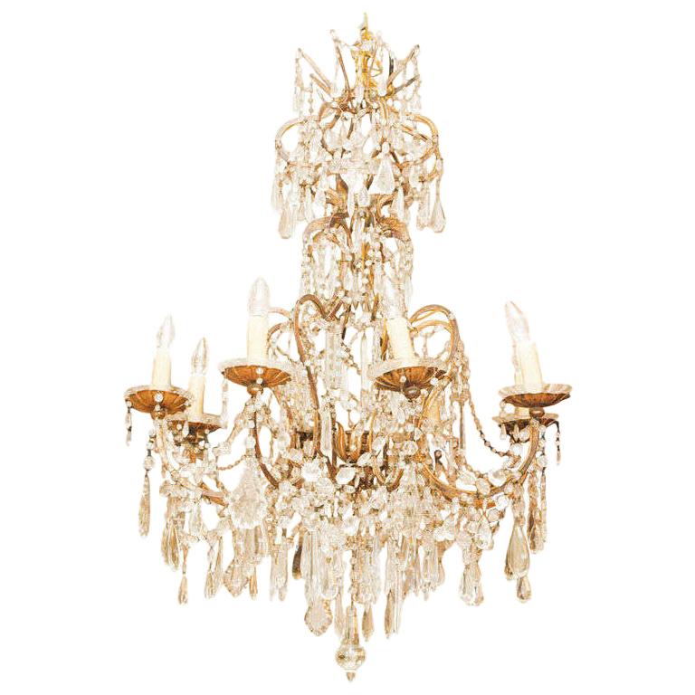 Italian 18th C. Gilt Iron And Crystal Corona Chandelier For Sale at 1stDibs