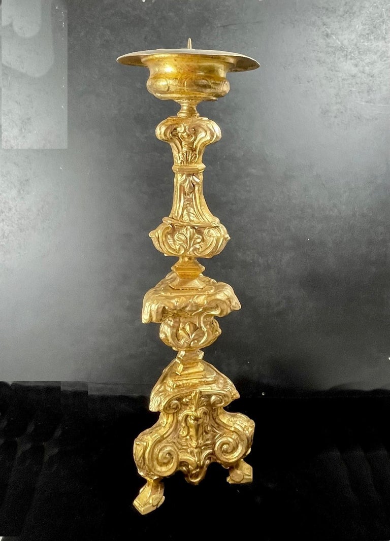 Italian 18th Century Baroque Gilt Copper Candlestick For Sale at 1stDibs