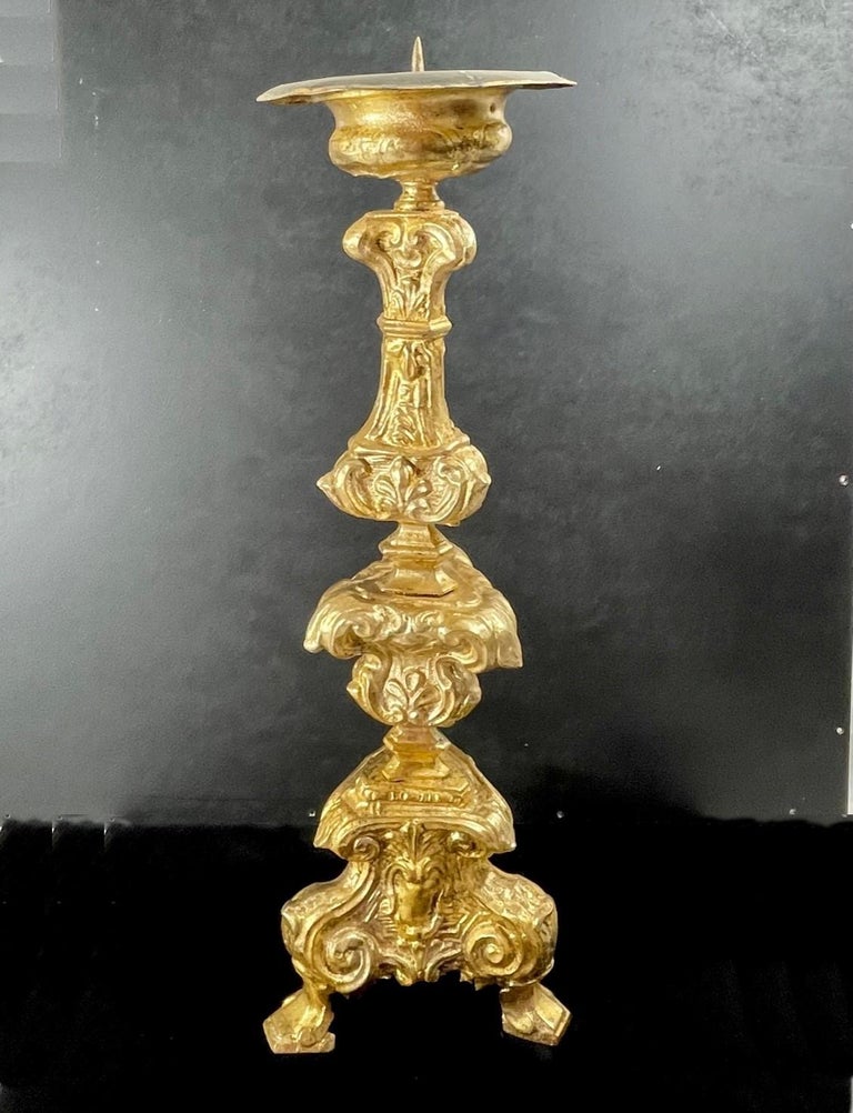 Italian 18th Century Baroque Gilt Copper Candlestick For Sale at 1stDibs