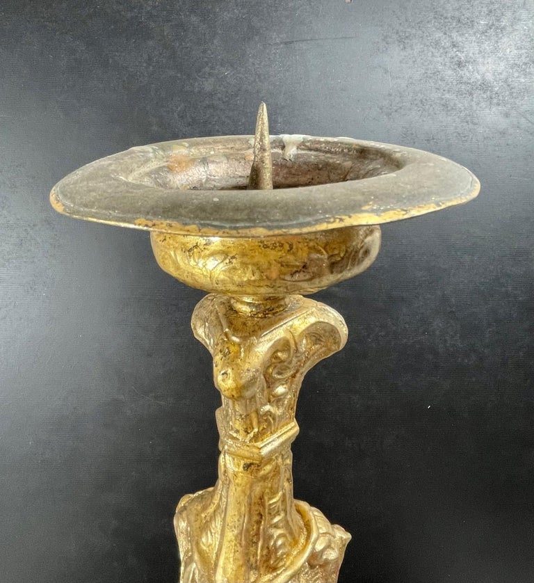 Italian 18th Century Baroque Gilt Copper Candlestick For Sale at 1stDibs