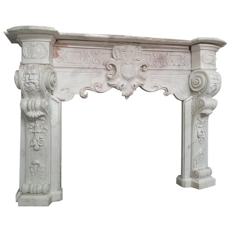 Italian 18th Century Carrara Marble Fireplace Richly Decorated Baroque ...