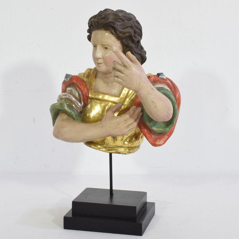 Italian 18th Century Carved Wooden Angel Bust For Sale at 1stDibs