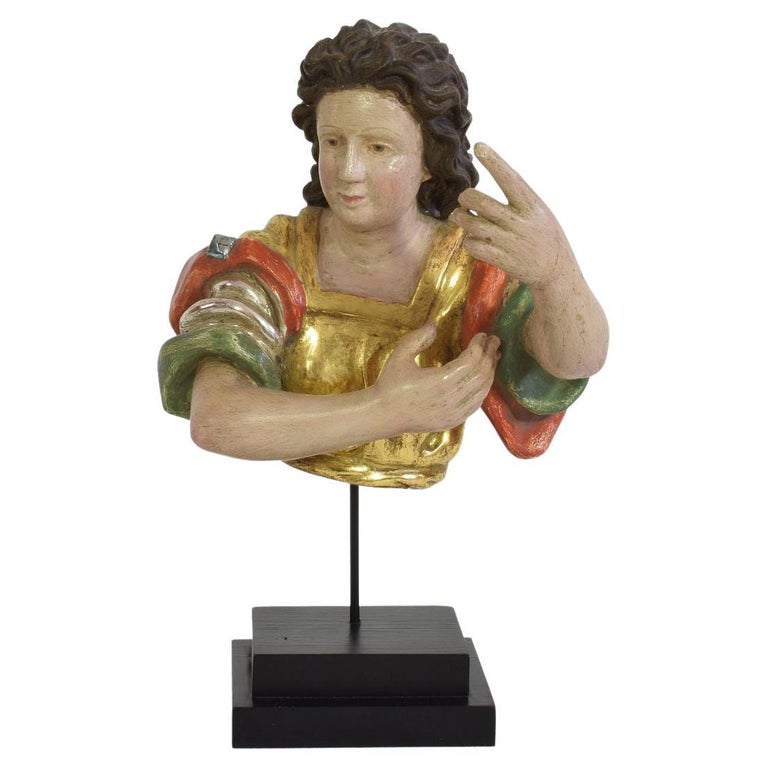 Italian 18th Century Carved Wooden Angel Bust For Sale at 1stDibs