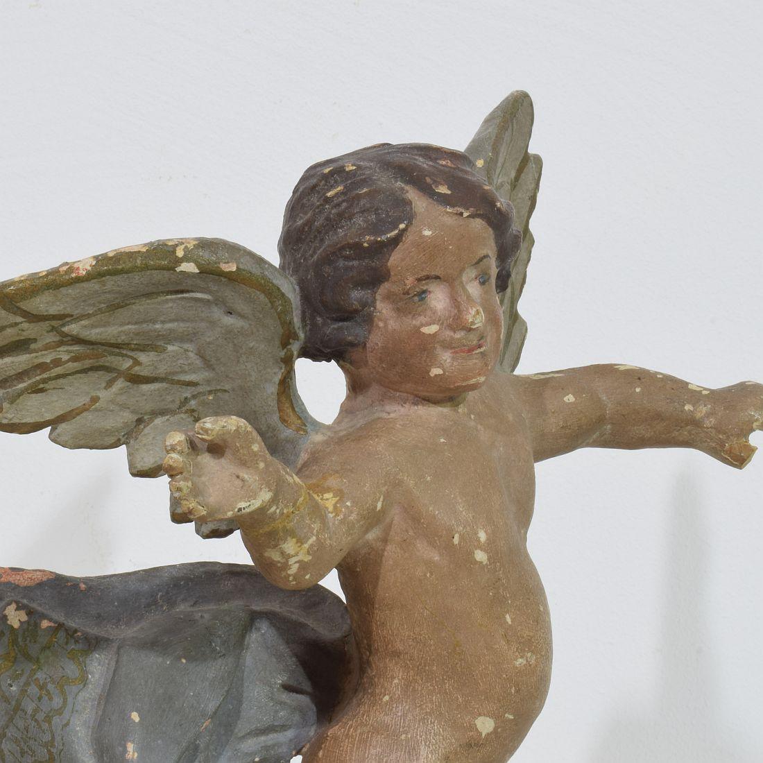 Italian 18th Century Hand Carved Wooden Baroque Angel For Sale at 1stDibs
