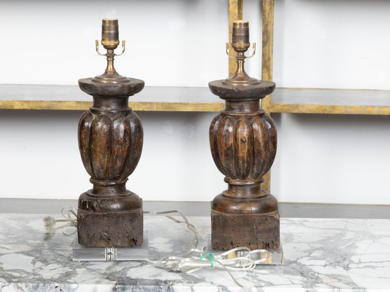 Italian 18th Century Pair of Baluster Fragments Made into Wired Lamps ...