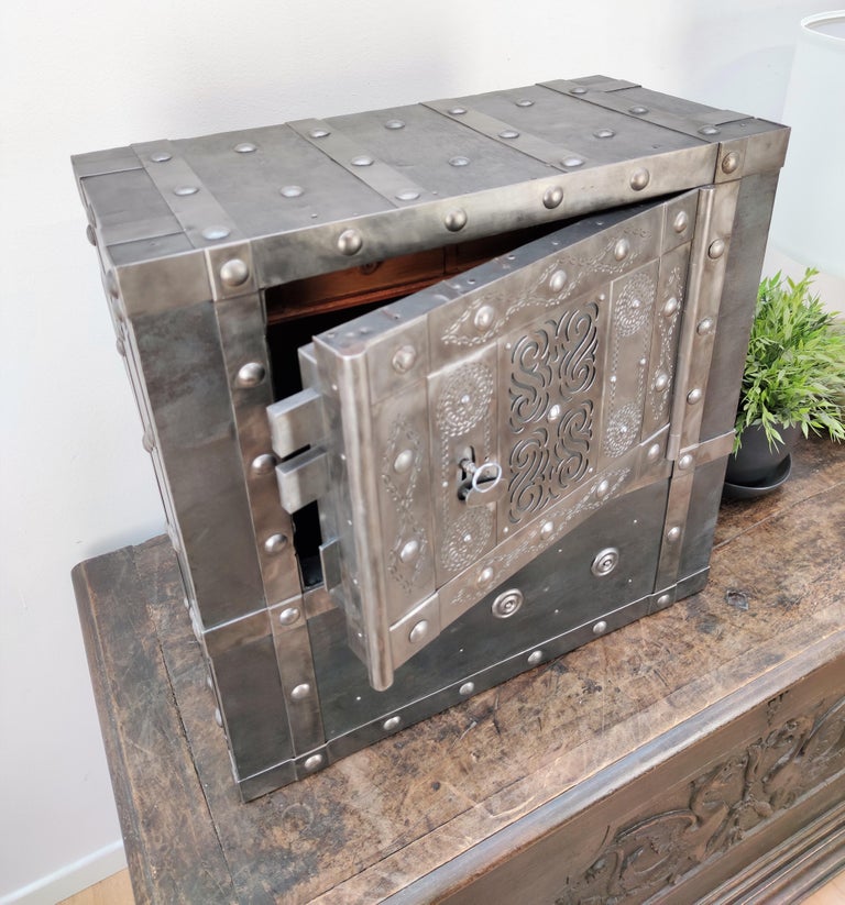 Italian 18th Century Wrought Iron Studded Antique Safe Strongbox Dry ...
