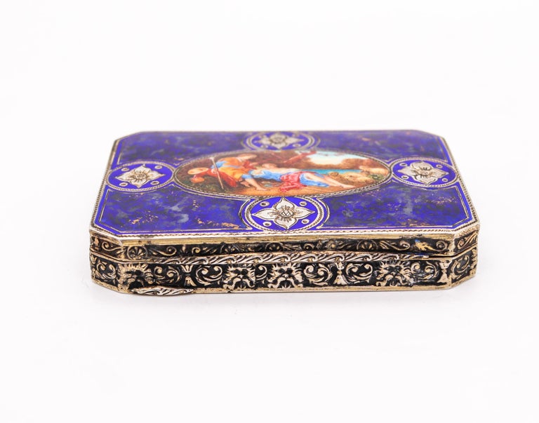 Italian 1920 Renaissance Revival Enameled Octagonal Box in .800 Silver ...