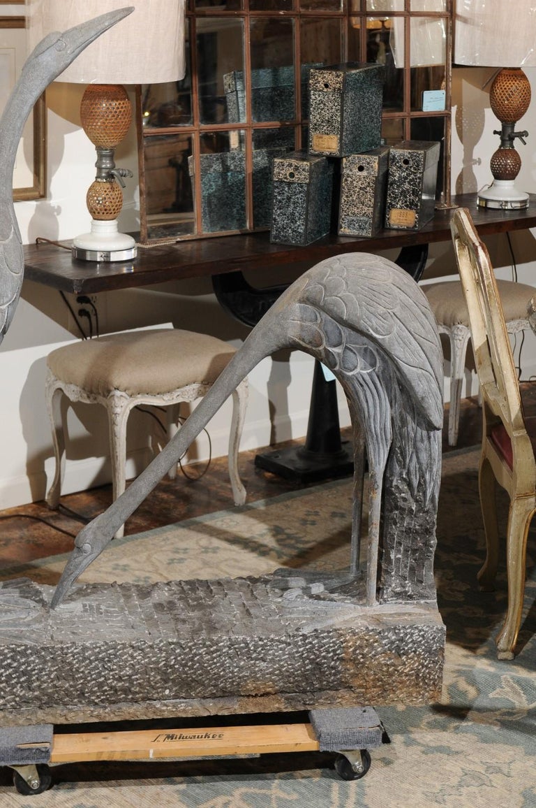 Italian 1920s Art Deco Carved Granite Sculpture Depicting Two Cranes on ...