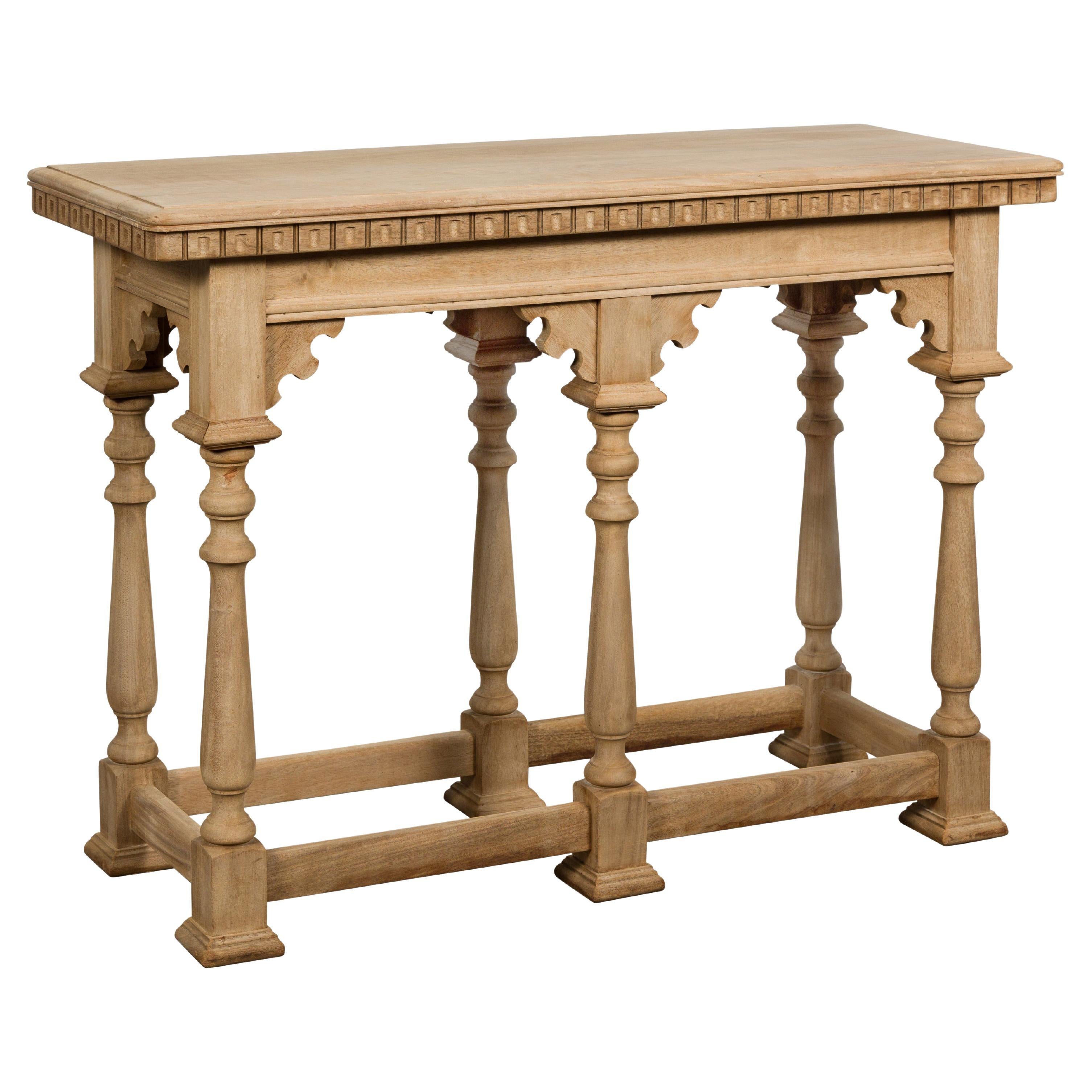 Italian 1920s Walnut Console Table with Carved Spandrels and Baluster ...