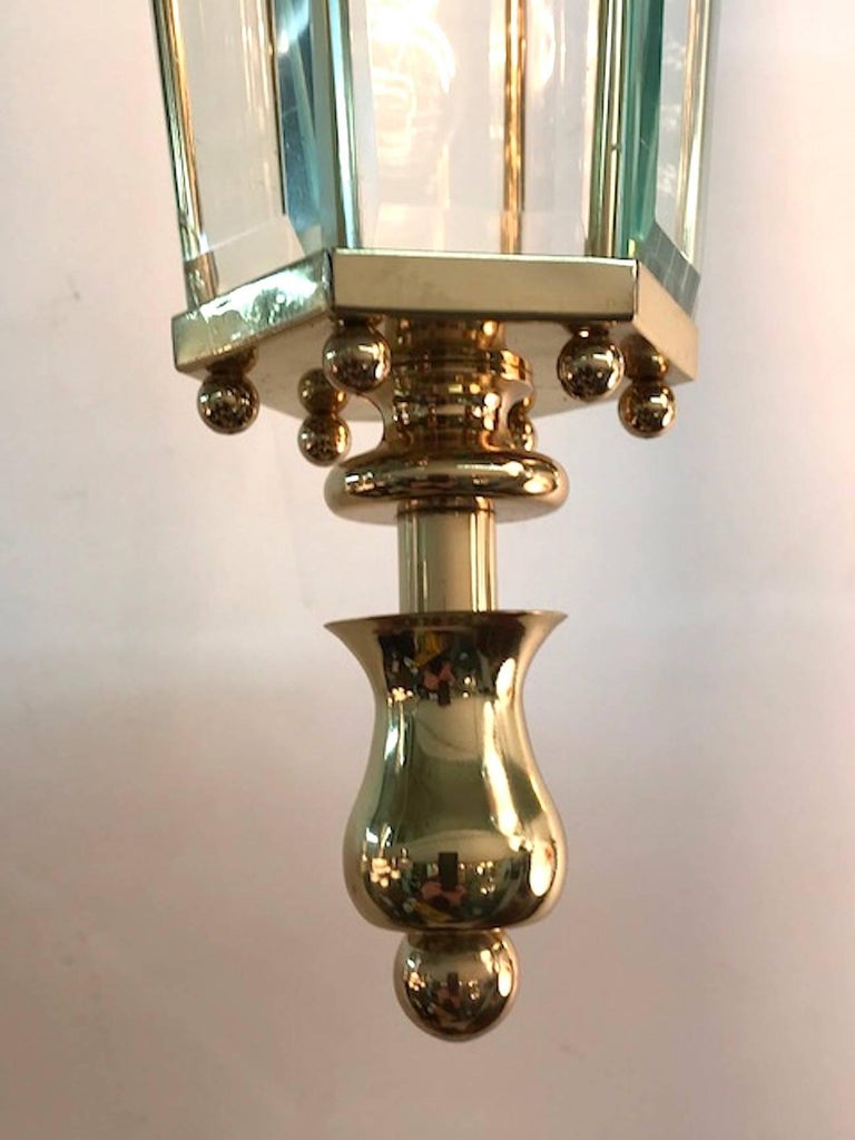 Italian 1940s Brass and Glass 6 Sided Lantern For Sale at 1stDibs