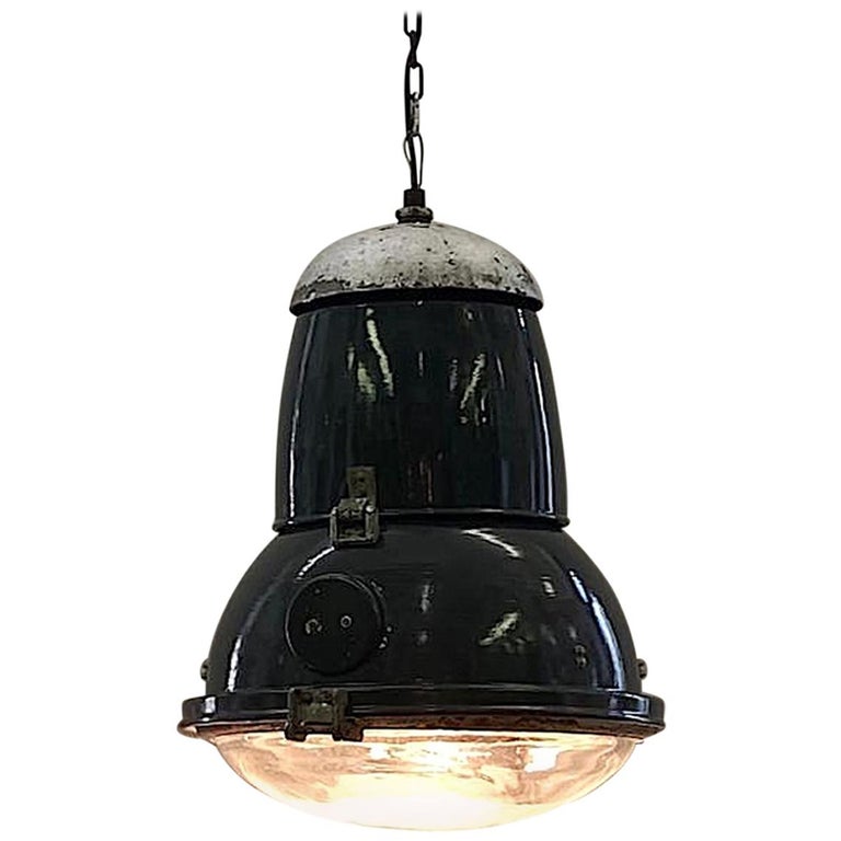 Italian 1940s Large Industrial Factory -Warehouse Enamel Lantern For ...