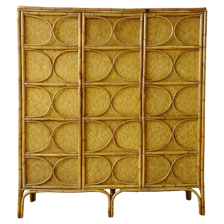 Italian 1950s bamboo and wicker wardrobe with its original mustard ...