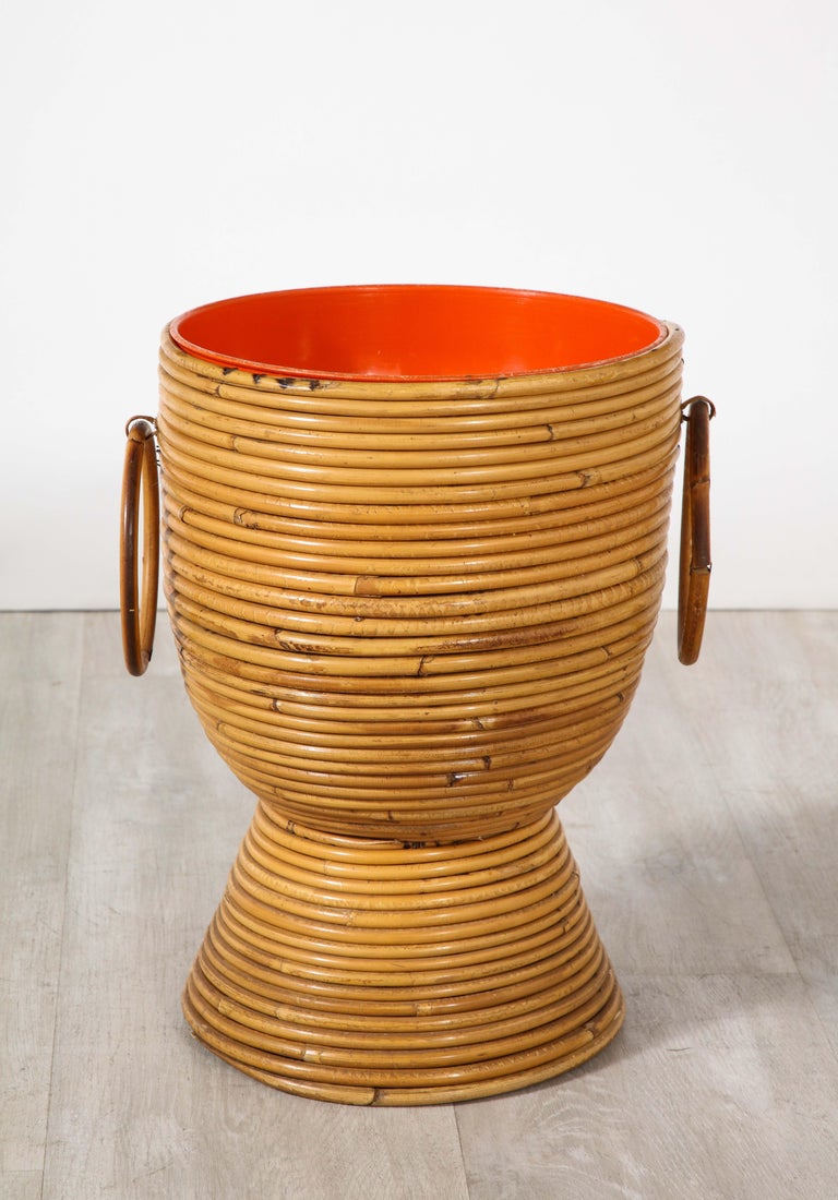Italian 1950's Bamboo Ice Bucket or Basket /Vase For Sale at 1stDibs