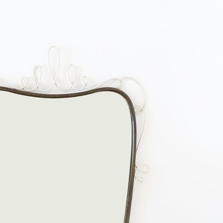 Italian 1950s Brass and Painted Brass Wire Wall Mirror For Sale at 1stDibs