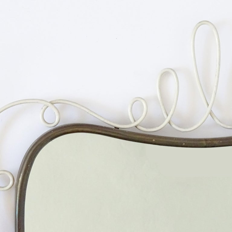 Italian 1950s Brass and Painted Brass Wire Wall Mirror For Sale at 1stDibs